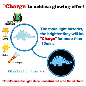 Dinosaur Wall Decals Stickers Glow in The Dark Dino Wall Decal Large Removable Vinyl Dinosaur Feet Wall Sticker for Boys Girls Kids Bedroom Playroom Nursery Wall Decor (Blue)