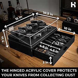 Pocket Knife Display Case – Pocket Knife Case | Knife Cases For Collections – Two-Tier Knife Holder And Knife Display Stand – Pocket Knife Storage Knife Collection Storage Box – The Armory – Black