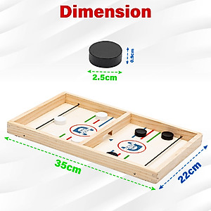 Niino 2 in 1 Fast Sling Puck and Tic Tac Toe Game Board | Tic Tac Toe Board and Family Wooden Hockey Game | String Puck | Gift for Adults & Kids Children | 20 Pucks with Storage Pouch (13 X 8 Inches)