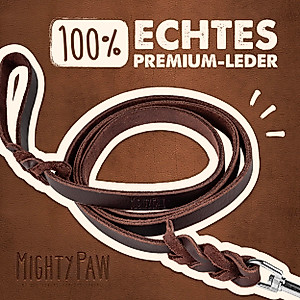 Mighty Paw Braided Leather Dog Leash - Heavy Duty Genuine Pet Lead - Soft Handle - Strong Metal Swivel Clip - Leather Braided Leash for Large Dogs - Dog Leashes Leather - 6’ Standard/Brown