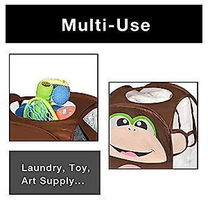 Smart Design Kids Pop Up Organizer with Animal Print - VentilAir Mesh Netting - for Toddlers, Baby Clothes, Plushies, and Toys - Home Organization - Hamper - 13 x 21 Inch - Brown Monkey