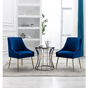 Restworld Velvet Dining Chairs Set of 2, Furniture Collection Modern Contemporary Upholstered with Polished Gold Metal Legs(Blue)