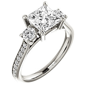 Solitaire Moissanite Engagement Ring Set, 3 CT Princess Cut Bridal Wedding Ring Set for Women, Propose Gifts Anniversary Her, VVS1 Colorless, 925 Silver, 10K 14K 18K Solid Gold (925 Silver (White Gold Plated))