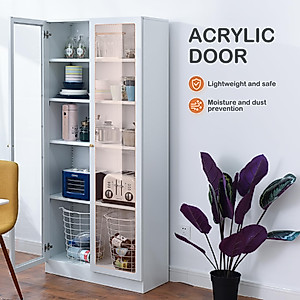 Alvisyd Metal Curio Cabinets with Acrylic Doors, 2 Door Cabinet 31.5 Wide Large Storage Bookcase with Adjustable Shelves, Glass Front Display Cabinet White Organizer 5 Tier for Home Office Craft