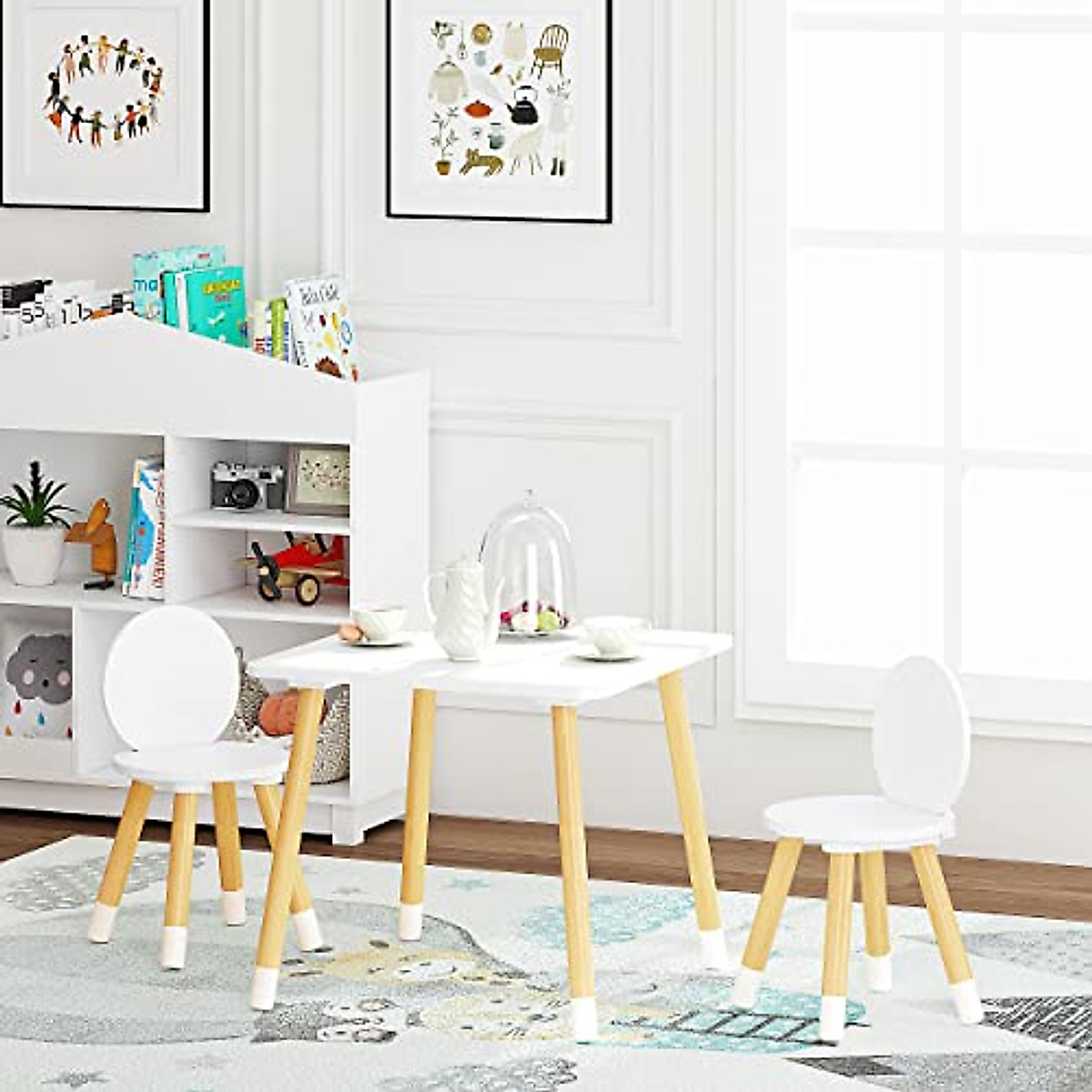 UTEX Kids Table with 2 Chairs Set for Toddlers, Boys, Girls, 3 Piece Kiddy Table and Chairs Set, White