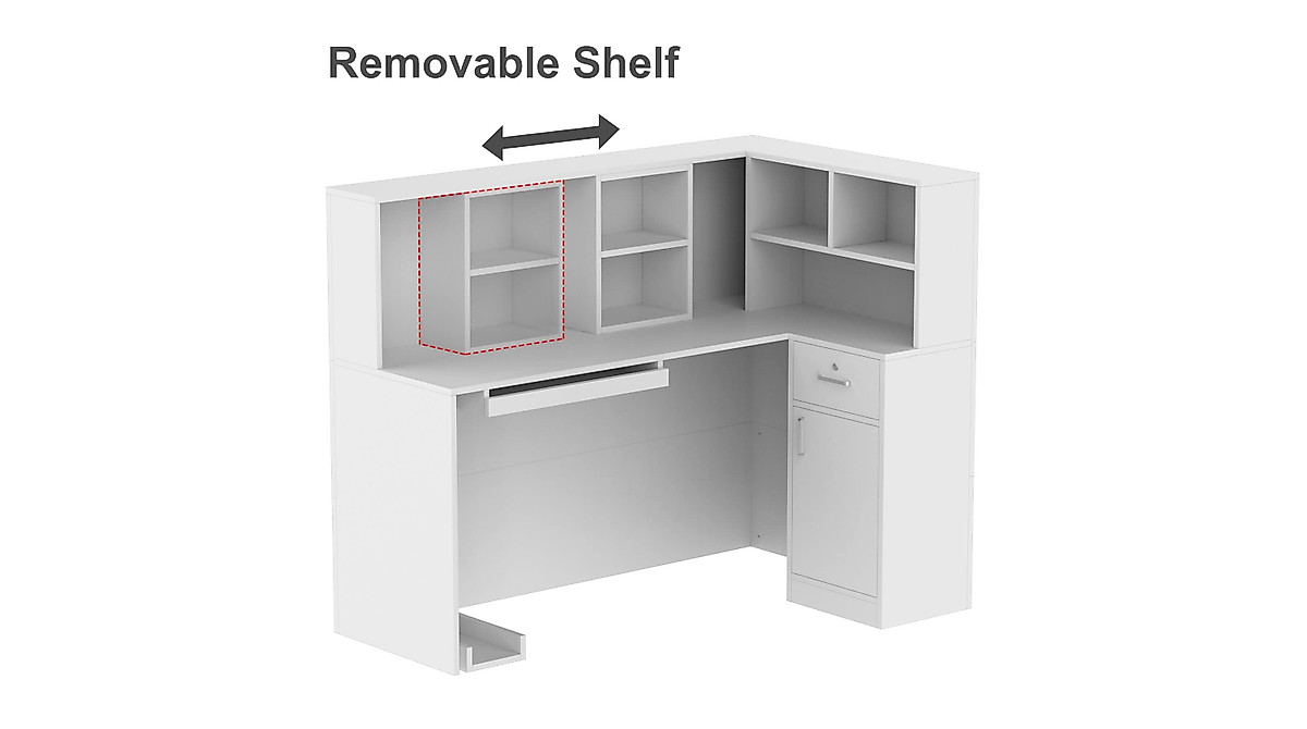 Reception Desk L-Shaped Counter with Drawers Marble Texture White ...
