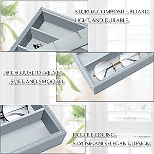 Amylove 2 Pieces Sunglass Organizer Trays Velvet Glasses Tray Stackable Jewelry Organizer Trays Sunglass Display Organizer Sunglass Display Box, 8 Grids (Gray)