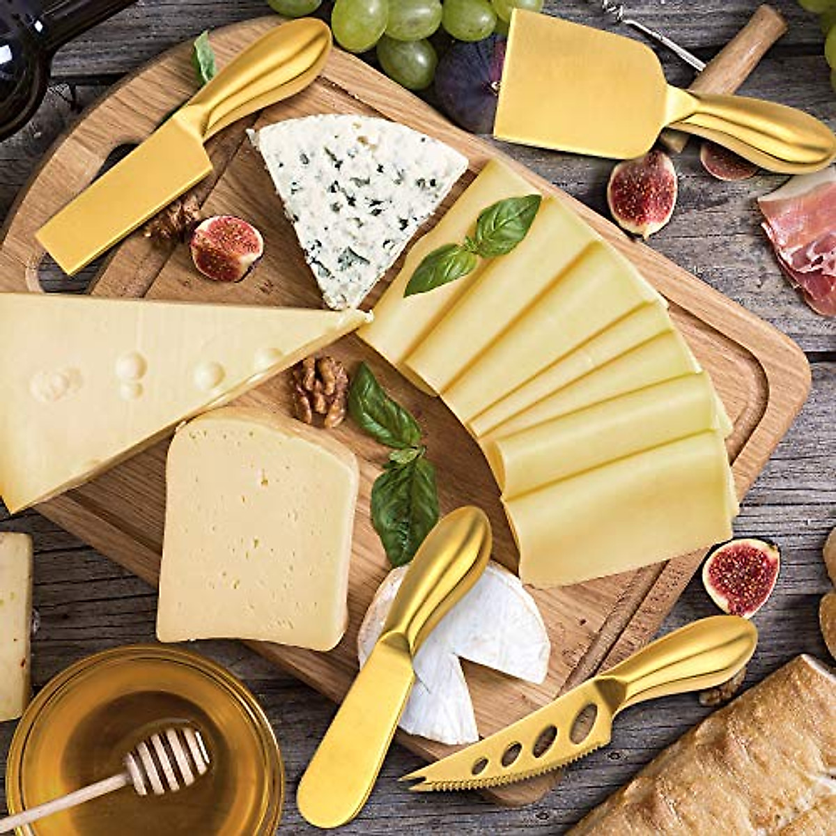 Premium 6-Piece Golden Cheese Knife Set, Stainless Steel Cheese Cutter Cheese Fork Slicer,Cheese Tool Collection, Cheese Spreaders for Christmas Gift