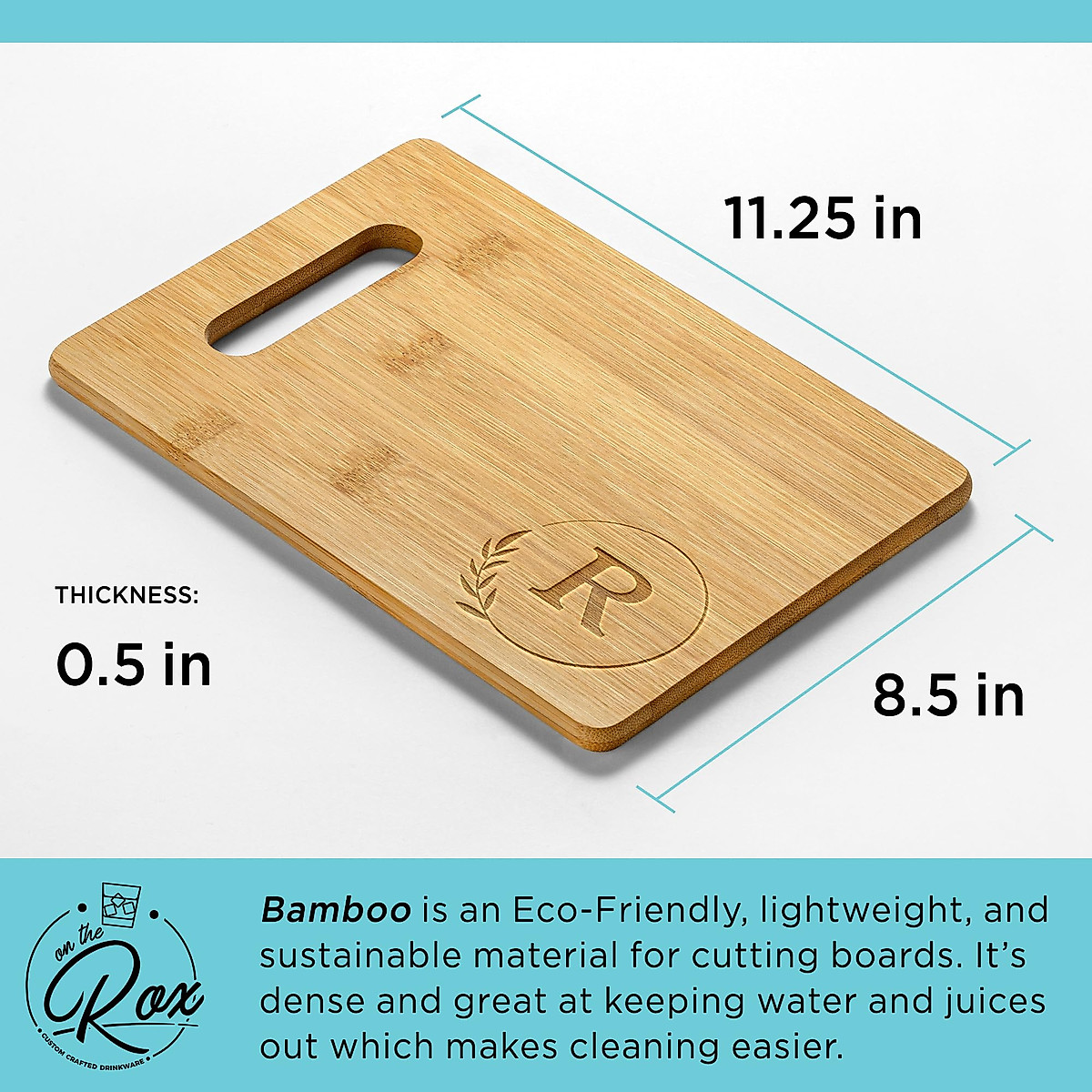 On The Rox Monogrammed Cutting Boards - 9” x 12” A to Z Personalized Engraved Bamboo Board (R) - Large Customized Wood Cutting Board with Initials - Wooden Custom Charcuterie Board Kitchen Gifts