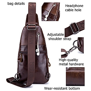 BULLCAPTAIN Mens Genuine Leather Sling Crossbody Bag Travel Casual Multi-pocket Chest Bag Hiking Backpacks (Brown)