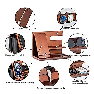 Gifts for Men Wood Phone Docking Station Key Wallet Stand Watch Organizer Men Father Husband Wife Male Idea Gadgets Bedside Organiser Anniversary Birthday Gifts for Him Boyfriend Husband Gifts for Dad