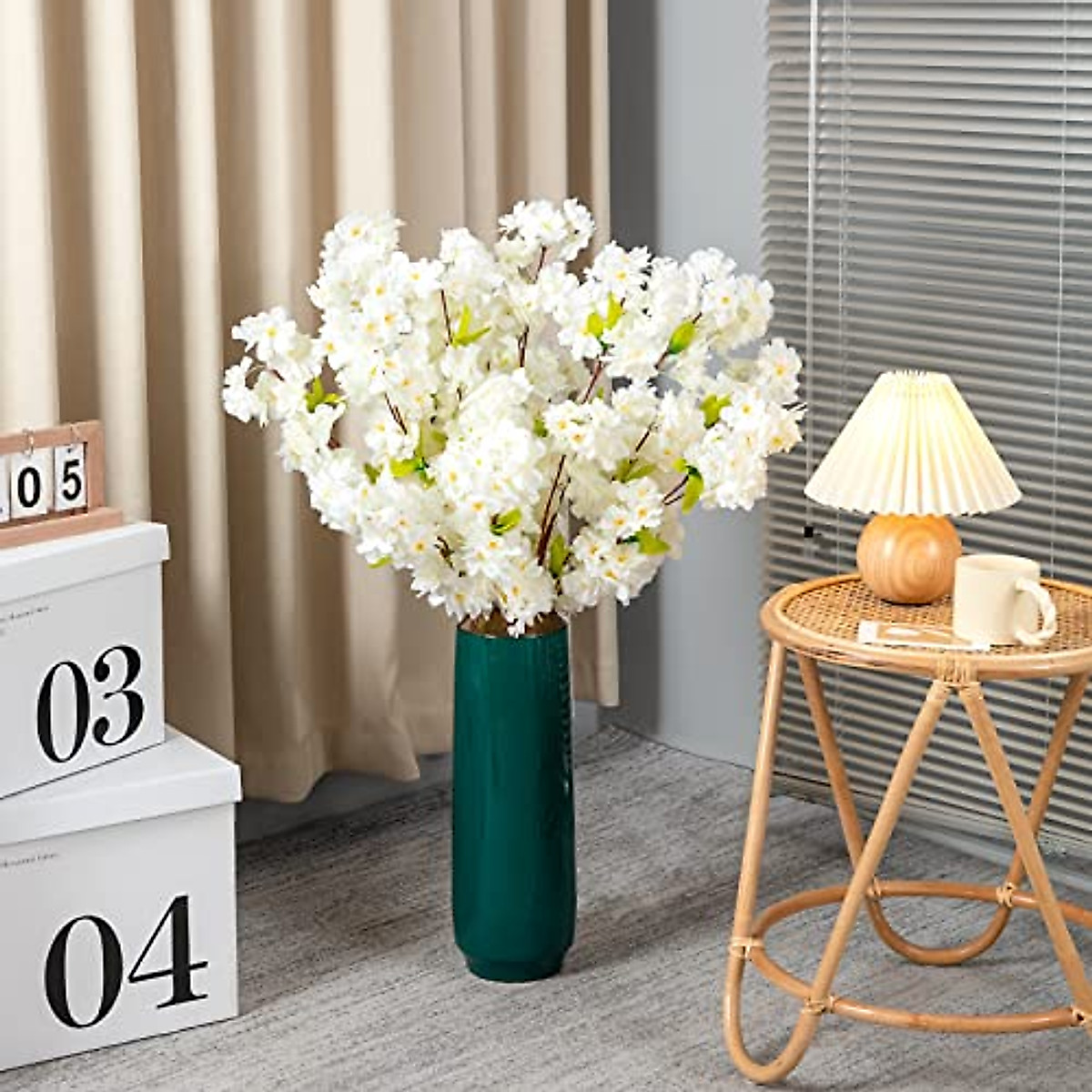 Luyue 42in Artificial Cherry Blossom White Flowers 6 Pack Silk Cherry Blossoms Branches Fake Sakura Flower Trees Decor for Wedding Decoration Home Office