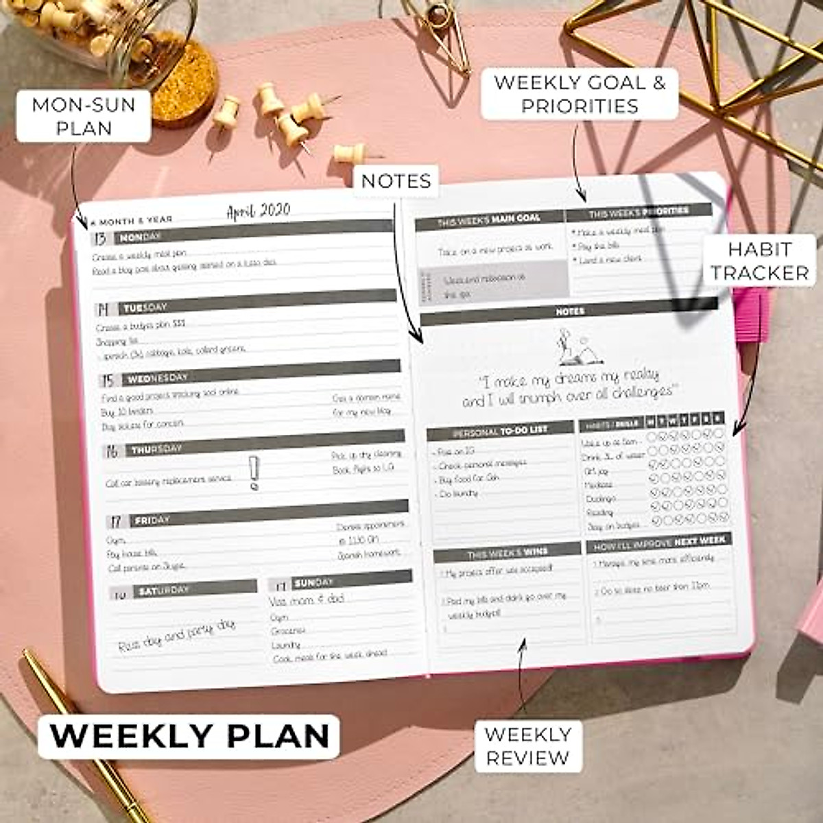 Clever Fox Planner – Undated Weekly & Monthly Planner for Productivity, Time Management & Goals – Organizer Journal – A5 (Hot Pink)