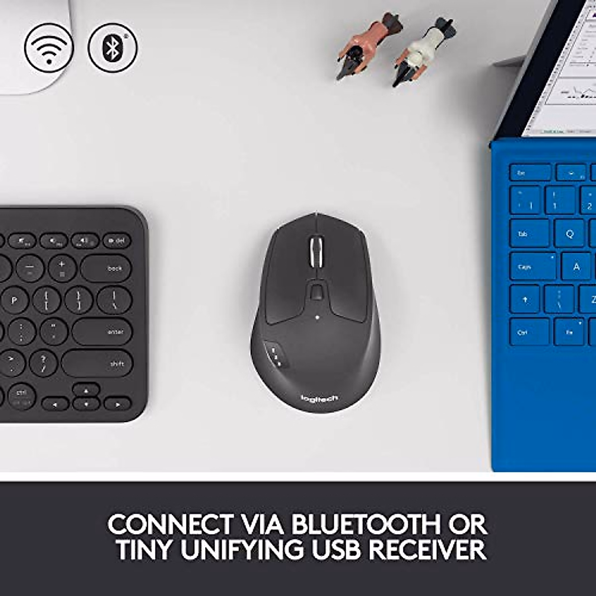 Logitech M720 Wireless Triathlon Mouse with Bluetooth for PC with Hyper-Fast Scrolling and USB Unifying Receiver for Computer and Laptop - Black (Renewed)