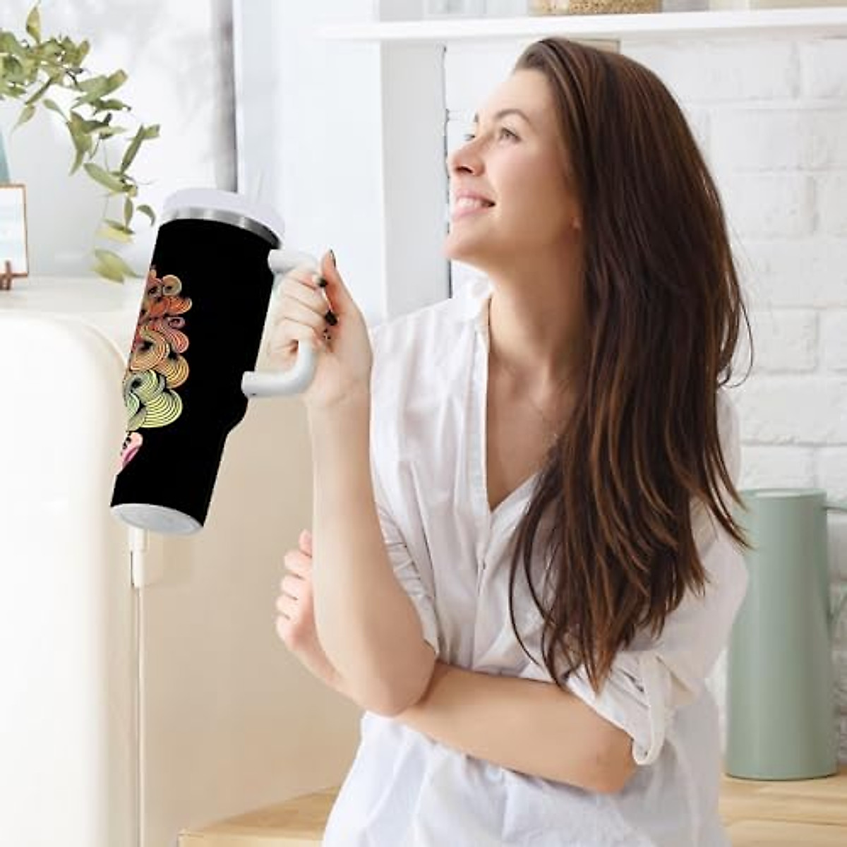 RPLIFE Intricate Hairstyles Black 40 Oz Tumbler with Handle, Stainless Steel Tumbler with Straw, Coffee Tumbler for Women