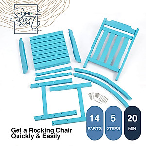 hOmeQomi Rocking Chairs Set of 2, All Weather Resistant Poly Lumber Outdoor Porch Rocker, Rocking Chairs for Outdoor, Indoor, Patio, Deck, Garden, Backyard, Load Bearing 380 lbs - Lake Blue