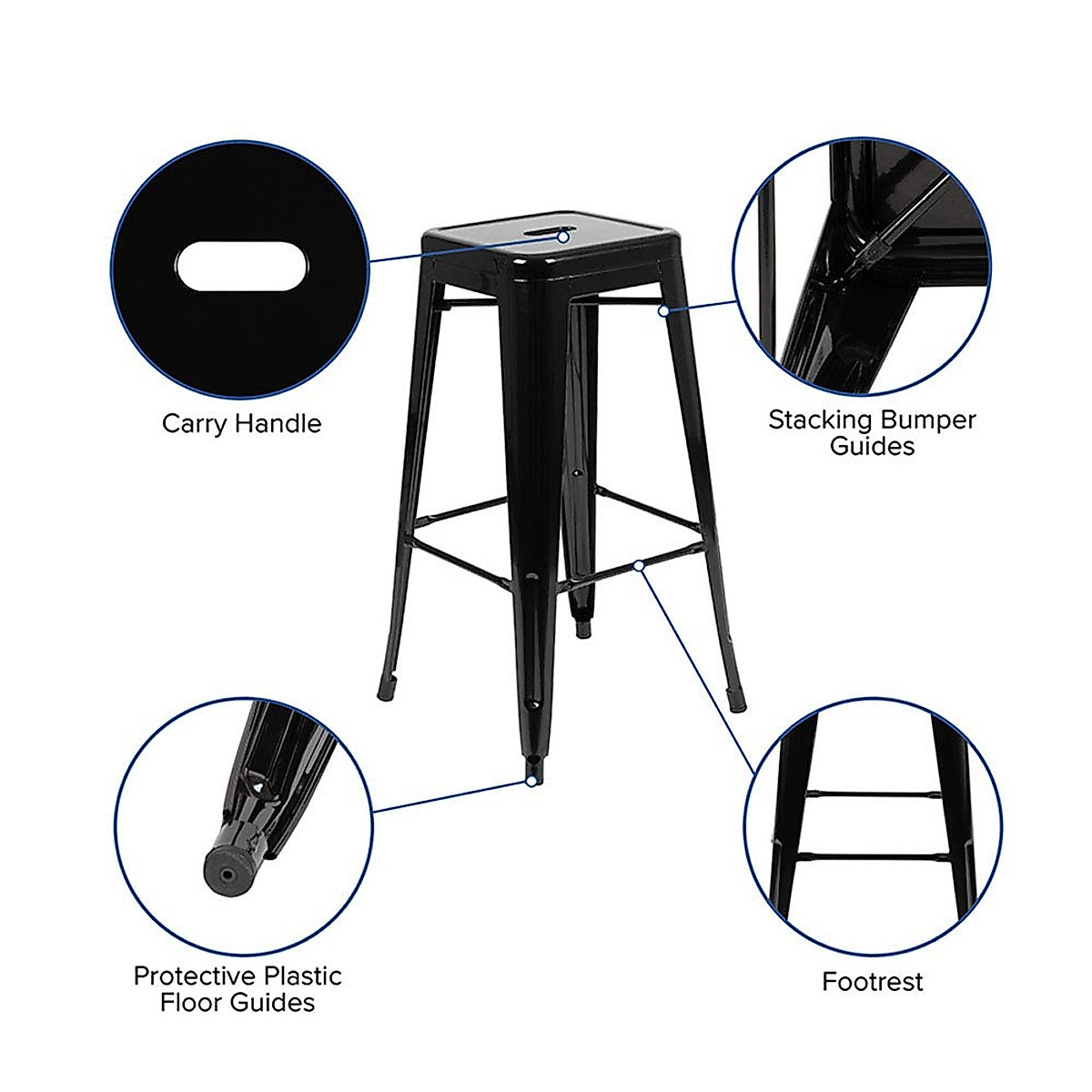 Flash Furniture Lily 30" High Metal Indoor Bar Stool in Black - Stackable Set of 4