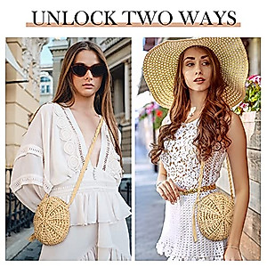 Straw Purses Bags Woven Summer Clutch Purses Crossbody Shoulder Handbag Bag with 4 Pairs Earrings Rattan Boho Earrings for Women Girl (Round Tassel Style)