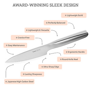 HAST 5.3-inch Utility Knife, Ultra-Sharp Professional Vegetable Knife, Japanse Carbon Steel, Lightweight, Ergonomic & Award-Winning Design, Sleek Stainless Steel Utility Knife