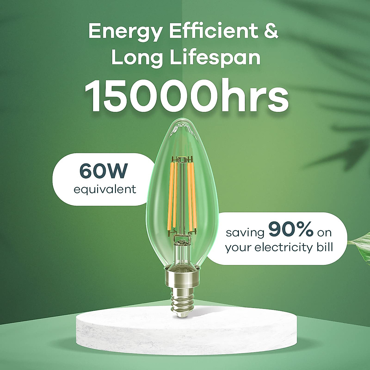 Linkind E12 Candelabra LED Light Bulbs 60W Equivalent, B11 Dimmable Chandelier Light Bulbs, 4.5W Clear Glass Vintage Edison Filament Candle Bulbs, Soft White 2700K 500lm, Ceiling Fan Bulb, 6 Packs