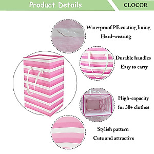 CLOCOR 75L Pink Girl Laundry Hamper,Freestanding Kids Laundry Basket,Lightweight Tall Baby Girls Room Baskets,Collapsible Nursery Hamper,Waterproof Large Toys Storage Bins(Pink Hamper)