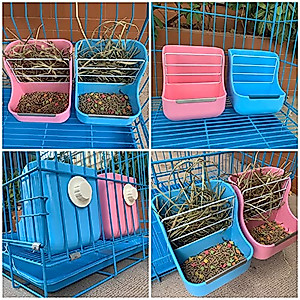 Mcgogo Rabbit Food Bowl,Guinea Pig Food Bowl,2 in 1 Hanging Automatic Rabbit Feeder Dispenser for Small Animal, Hay Feeder for Chinchillas (Blue)