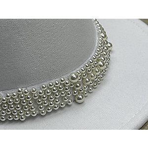 Qkrlamx Black Fedora Hats for Women Wool Panama Hat with Pearl Band Wide Brim Felt Hat Classic Trilby Hat White