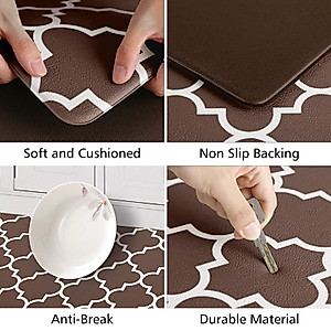 KMAT Kitchen Mat [2 PCS] Cushioned Anti-Fatigue Kitchen Mats and Rugs, Waterproof Non-Slip Kitchen Rug Heavy Duty PVC Ergonomic Comfort Standing Foam Mat for Floor Home, Sink, Laundry,Brown