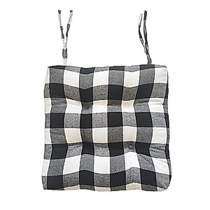 XSlive Buffalo Check Chair Pad with Ties,Soft Thicken Seat Cushion for Reading Office,Non Slip Square Chair Cushion for Dining Kitchen,Machine Washable (Black White,16"x16")