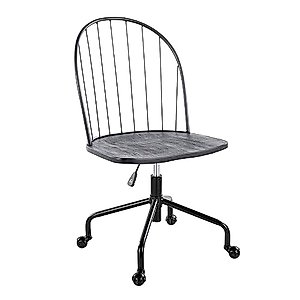 LumiSource Riley Adjustable High Back Office Chair, Farmhouse Style, Black Wooden Desk Chair with Wheels, Arm Rest, Recliner, 18 lbs, 27.5"L × 27.5"W × 38.5"H