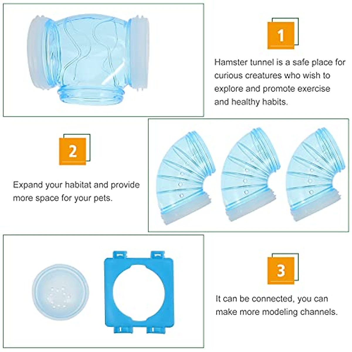PATKAW Hamster Tubes, 1 Set Hamster Tunnels DIY Hamster Cage Accessories Guinea Pigs Tunnel Tube Toys Hamster Hideout for Small Animals to Exercise and Play (Blue)