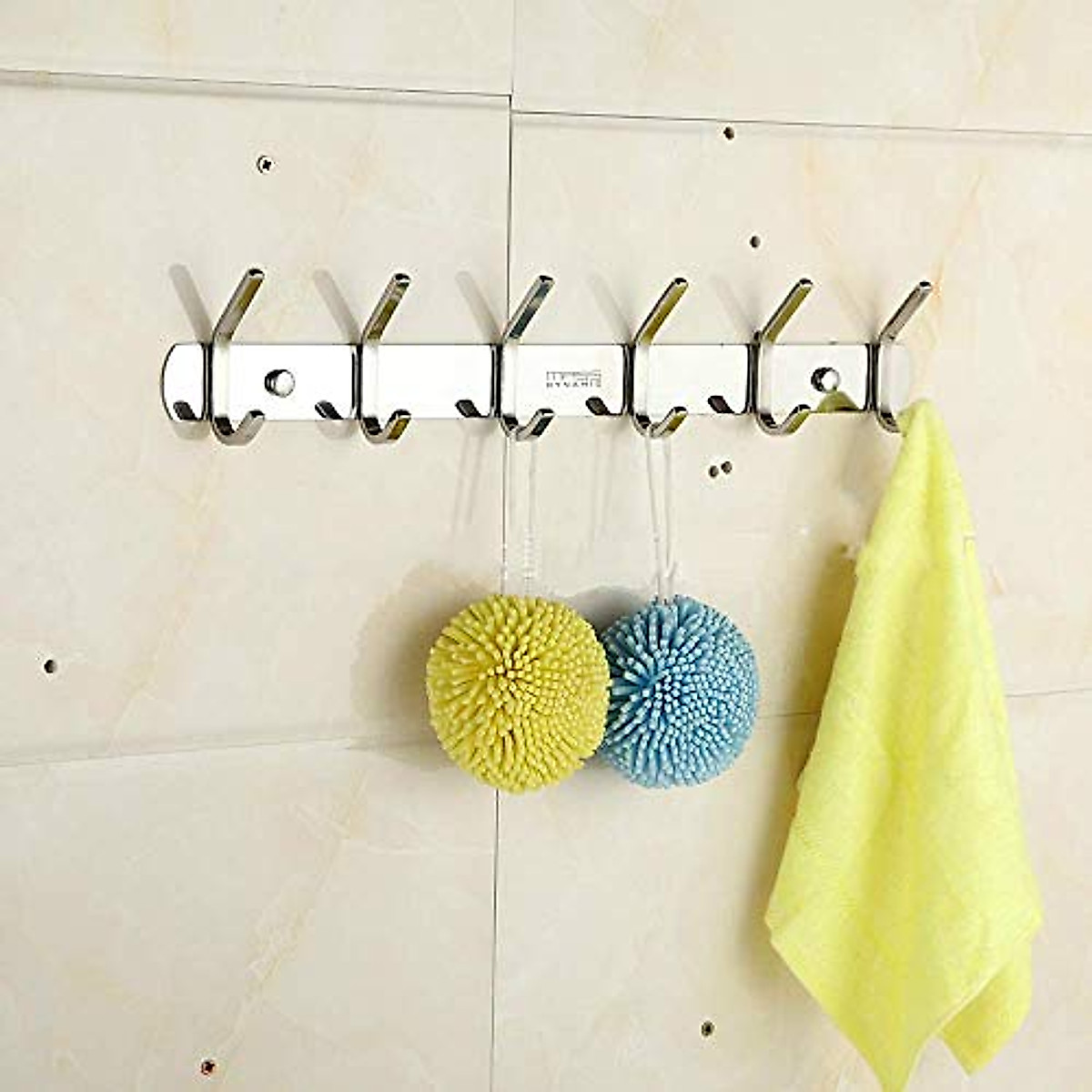 MASS DYNAMIC Wall Mounted Coat Hooks – Stainless Steel Clothes Hooks for Wall, 6 Dual Hooks Hanger for Hat, Kitchen Utensils, Bathroom and Other Tools