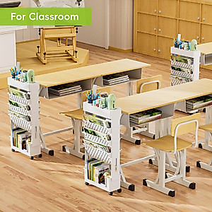 Feverdes 5 Tier Book Rack Storage Book Shelf,Mobile Rolling cart with Wheels,Slim Rolling Storage Cart Movable Rolling cart for Kids Children Students Study in Bedroom Living Room Home School-White