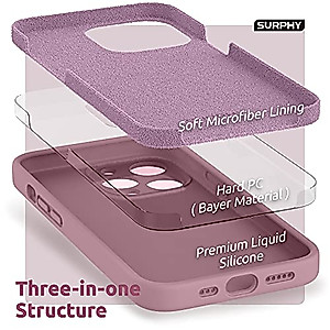 SURPHY Compatible with iPhone 13 Pro Case with Screen Protector, (Camera Protection + Soft Microfiber Lining) Liquid Silicone Phone Case 6.1 inch 2021, Lilac Purple