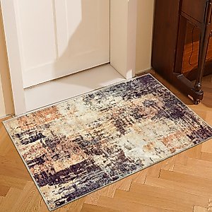 OIGAE Washable Rug 2x3, Abstract Modern Small Entryway Rug Door Mat with Non-Slip Backing, Front Entrance Carpet for Entrance Bedroom Bedside Kitchen Laundry Home Decor, Gold/Brown