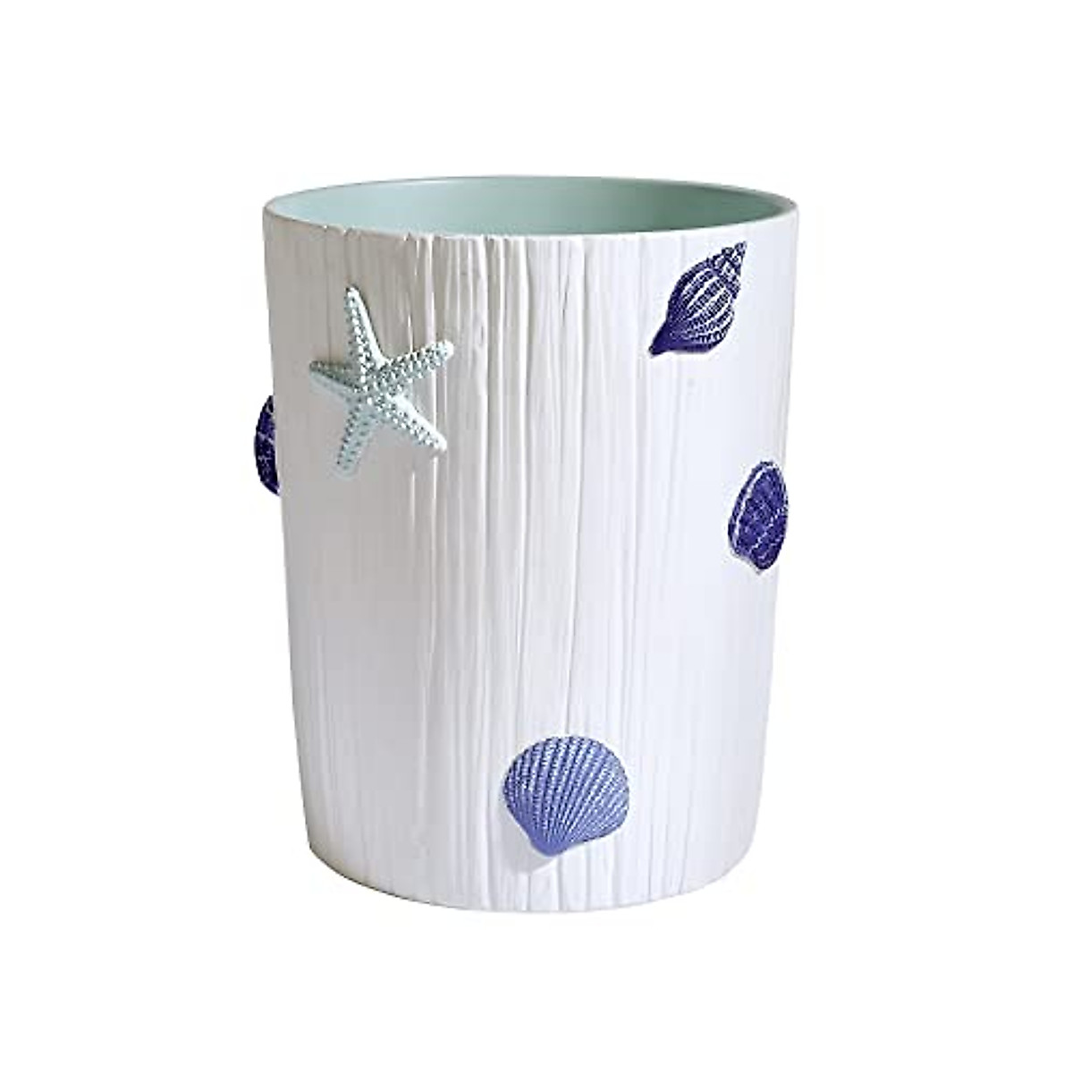 Destinations Sea Shell Waste Basket Trash Can for Bathroom Bath Accessory Coastal Theme Nautical Beach House Ocean, Blue