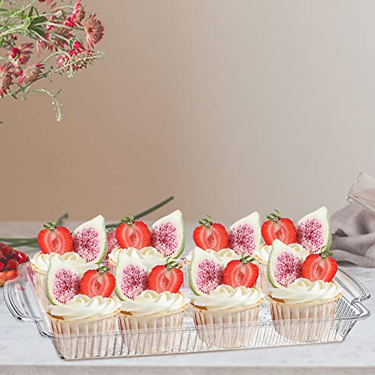 Lawei 10 Pack Plastic Dessert Cookie Platters, 12 x 8 Inch Reusable Food Serving Trays with Handles, Rectangular Serving Decorative Platter for Snack, Dessert Table, Wedding, Bathroom Vanity Table