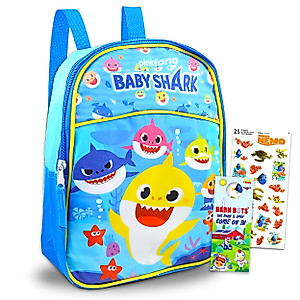 Baby Shark Mini Backpack for Boys Girls Toddler Preschool ~ Deluxe 11" Baby Shark School Bag with Coloring Pack and Stickers (Baby Shark School Supplies Bundle)
