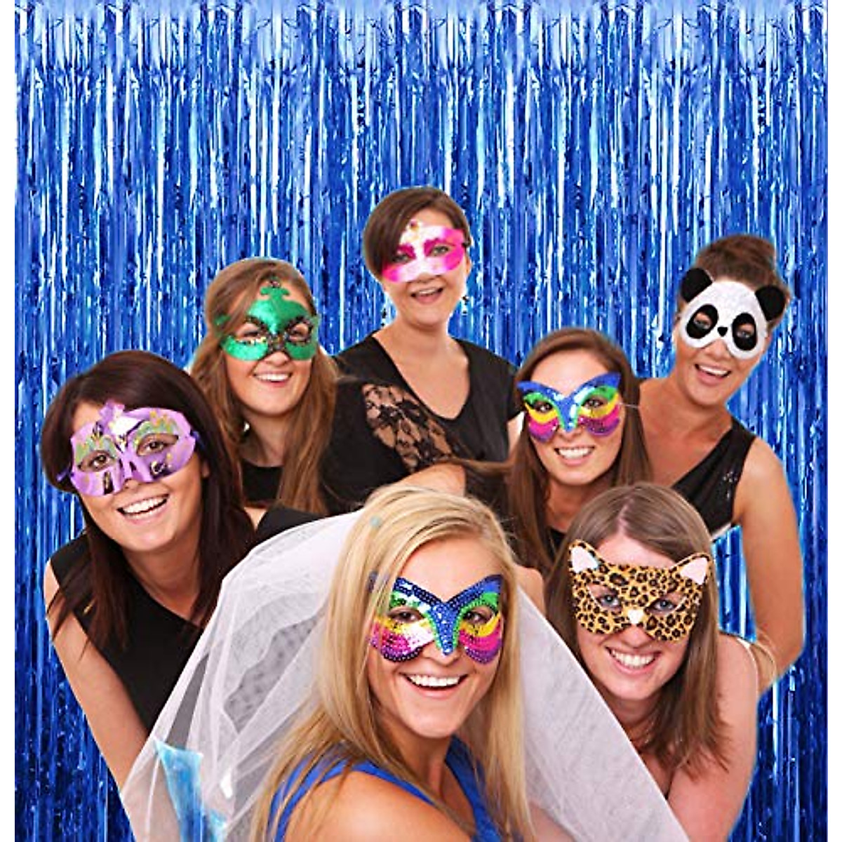 FECEDY 2pcs 3ft x 8.3ft Navy Blue Metallic Tinsel Foil Fringe Curtains Photo Booth Props for Birthday Wedding Engagement Bridal Shower Baby Shower Bachelorette Holiday Celebration Party Decorations