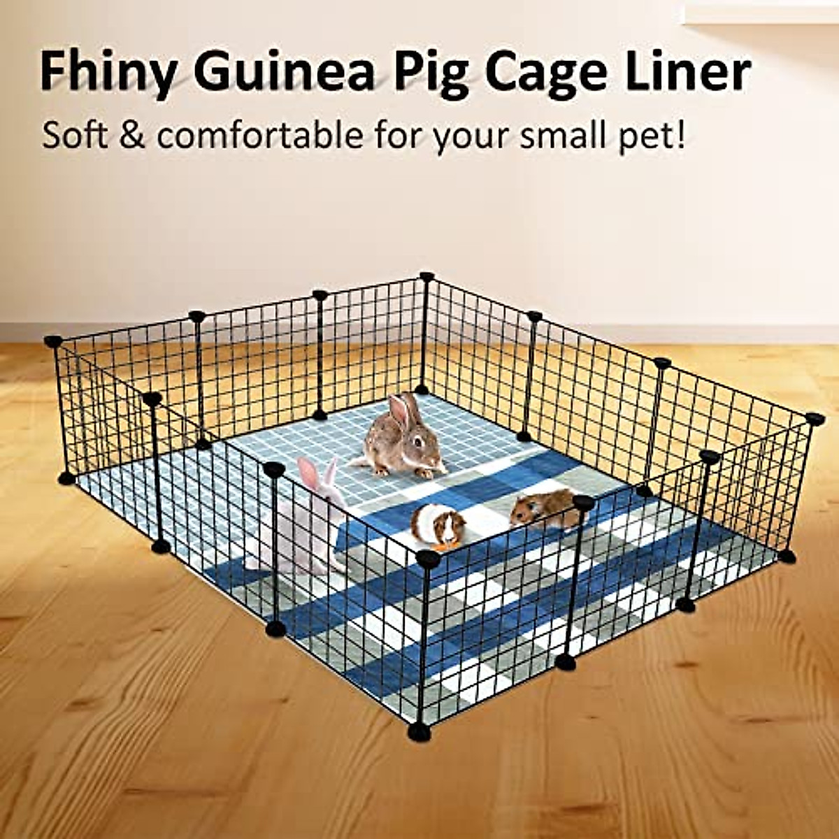 Fhiny 2 PCS Guinea Pig Cage Liner Plaid Washable Guinea Pig Bedding Reusable Small Pet Pee Pads Fast Absorbent Waterproof Anti Slip for Rabbits Bunny Hamsters or Other Small Animals
