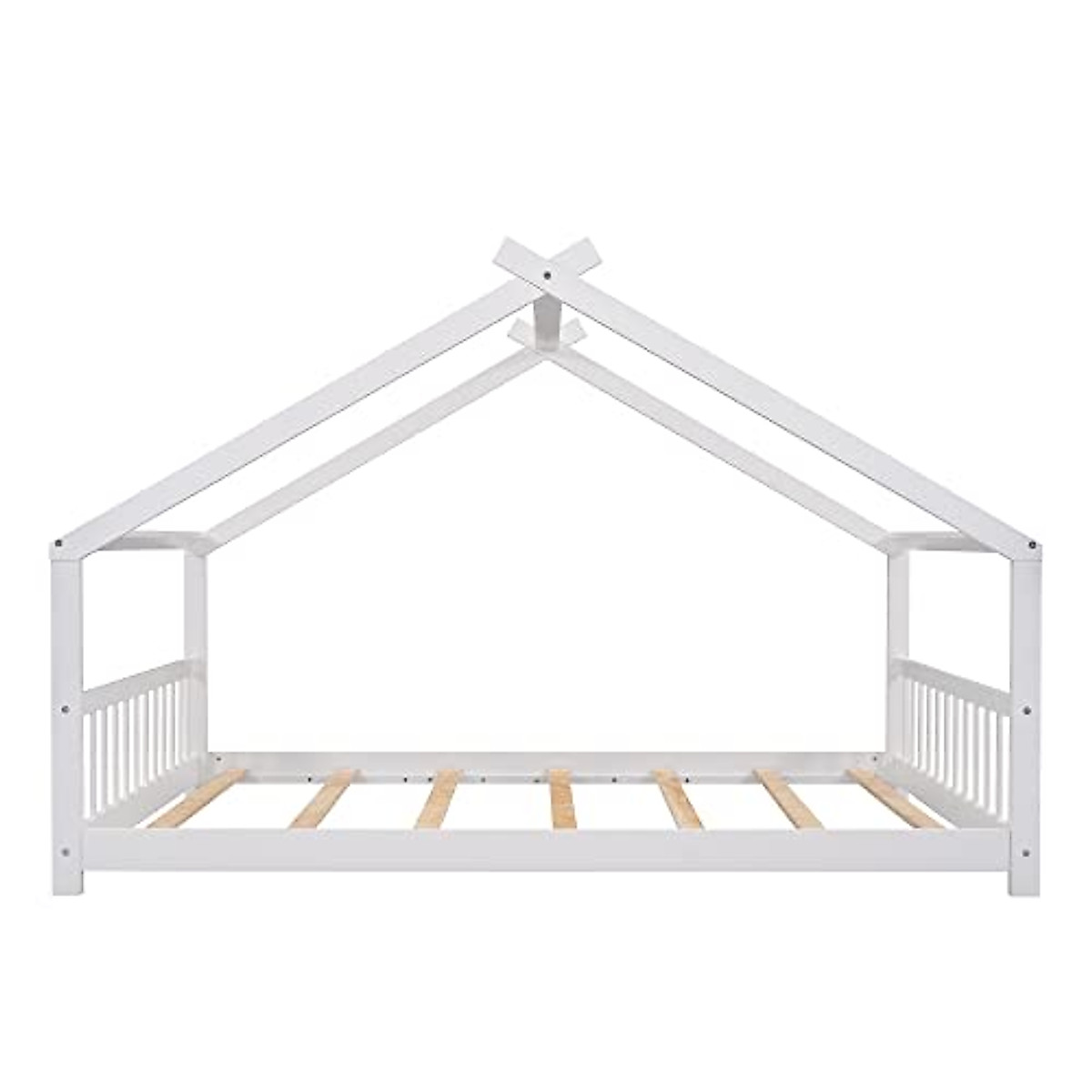 Harper & Bright Designs Full Size House Bed for Kids, Wooden House Bed Frame with Headboard and Footboard, House Floor Bed with Slat Support, No Box Spring Needed (White)