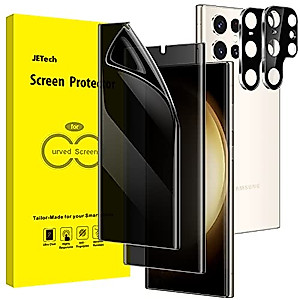 JETech Privacy Screen Protector for Samsung Galaxy S23 Ultra 5G 6.8-Inch with Camera Lens Protector, Anti-Spy Flexible TPU Film, Fingerprint Unlock Compatible, 2-Pack Each