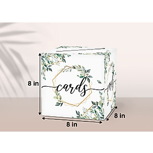 Greenery Card Box - Geometric Gold Foil Collapsible Money Box or Gift Box for Baby & Bride Shower, Birthday, Wedding Reception, Engagement Party, Graduation - 8"x8"x8" Party Favors Decorations Boxes(04)