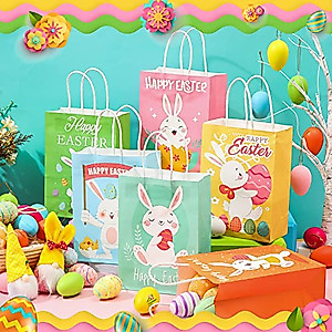150 Pieces Easter Day Paper Gift Bags with Handle Rabbit Goody Candy Bags Easter Day Party Favor Supplies Treat Bags for Easter Day Party Favors Gift Wrapping Supplies