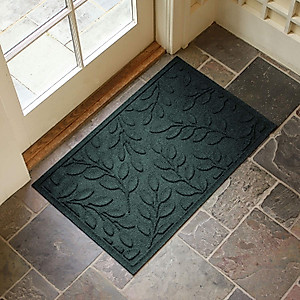 Bungalow Flooring Waterhog Door Mat, 2' x 3', Made in USA, Durable and Decorative Floor Covering, Skid Resistant, Indoor/Outdoor, Water-Trapping, Brittney Leaf Design, Evergreen