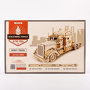 ROKR Model Car Kits Wooden 3D Puzzles Model Building Kits for Adults-Educational Brain Teaser Assembly Model for Adults to Build, Desk Decor/DIY Hobbies/Gifts for Teens&Kids (Heavy Truck/8.9*2.9*4)