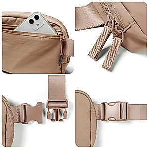 AslabCrew 2-Way Zipper Unisex Belt Bag with Adjustable Strap Fanny Packs Mini Waist Pouch for Outdoor Hiking Running Travel, Rose Brown