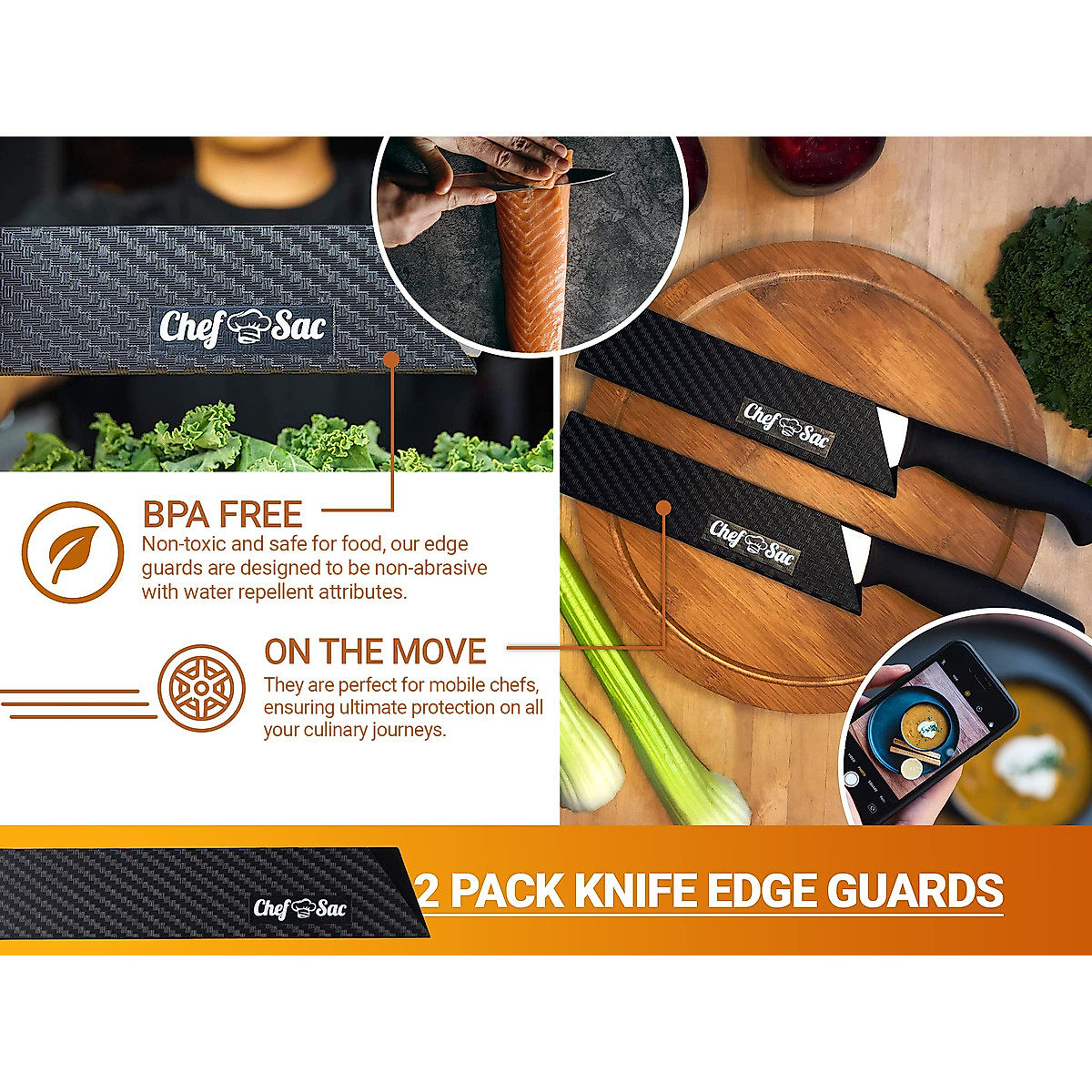 Chef Sac Tactical Backpack with 2-Pack Knife Guards (8.5") Included