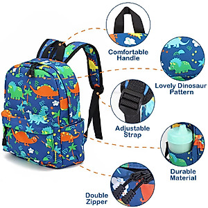 Cosyres Kids Toddler Dinosaur Backpack for Boys Girls Nursery Rucksack School Book Bag Preschool Kindergarten Blue (Size:Medium)