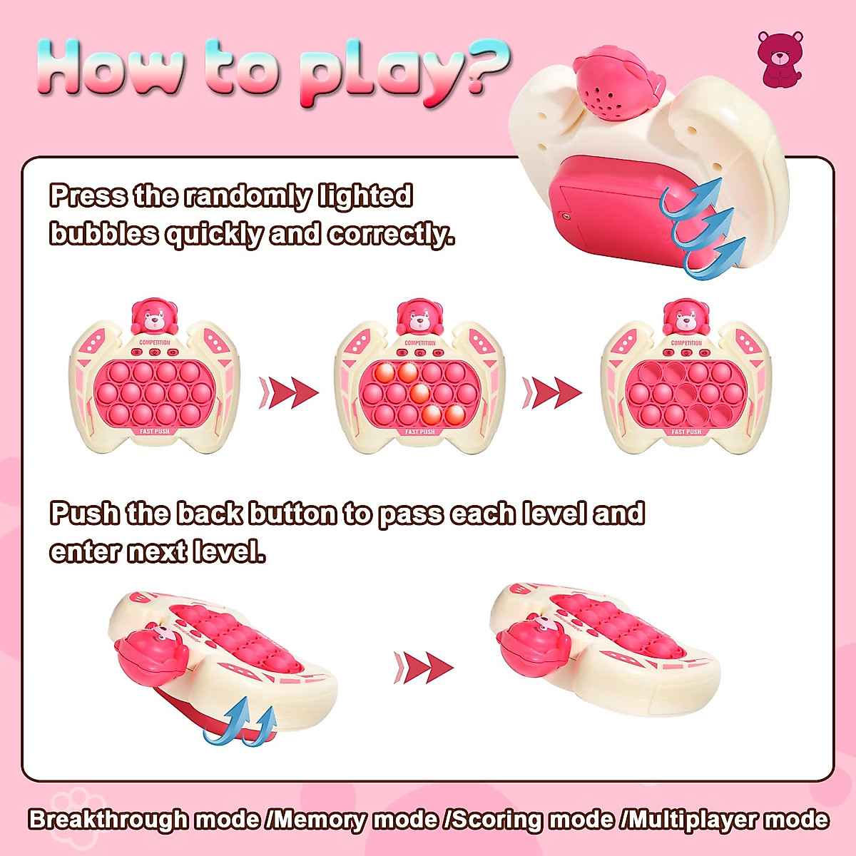 SuperMomo Upgraded Pop Fidget Kids Games Toys 13Pcs Buttons, Handheld Game for Kids 3-8, Fast Push Machine, Bubble Stress Pop Light Up Game, Birthday Gifts for 3-12 Year Old Boys, Girls, Teens - Red